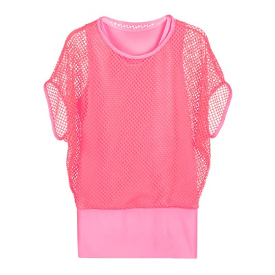 HAUT POLYESTER ROSE FLUO DOUBLURE RÉSILLE FEMME
