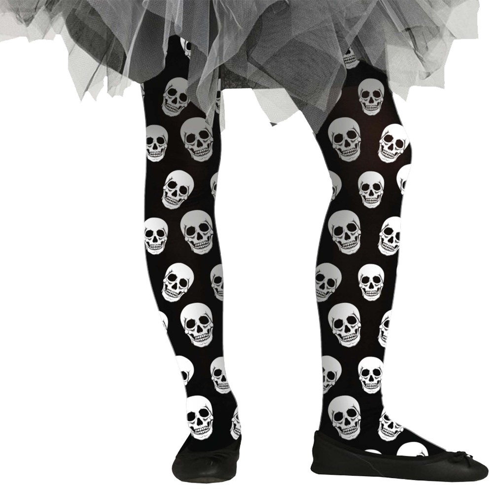 Paire De Collants Opaques Noir TÊtes De Mort Fille