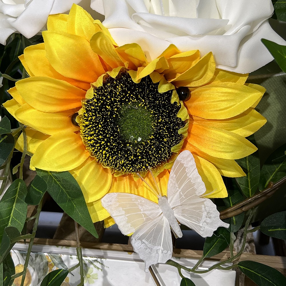 Tige Fleurs De Tournesol Et Feuilles 88cm Jaune